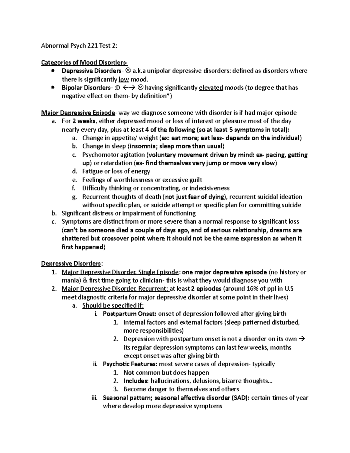 Abnormal Psych 221 Test 2 - Abnormal Psych 221 Test 2: Categories of ...