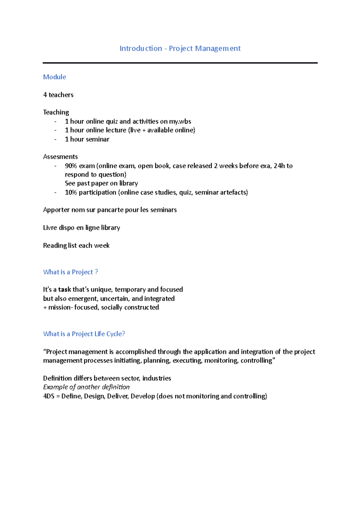 1 - Introduction - Lecture notes 1 - Introduction - Project Management ...