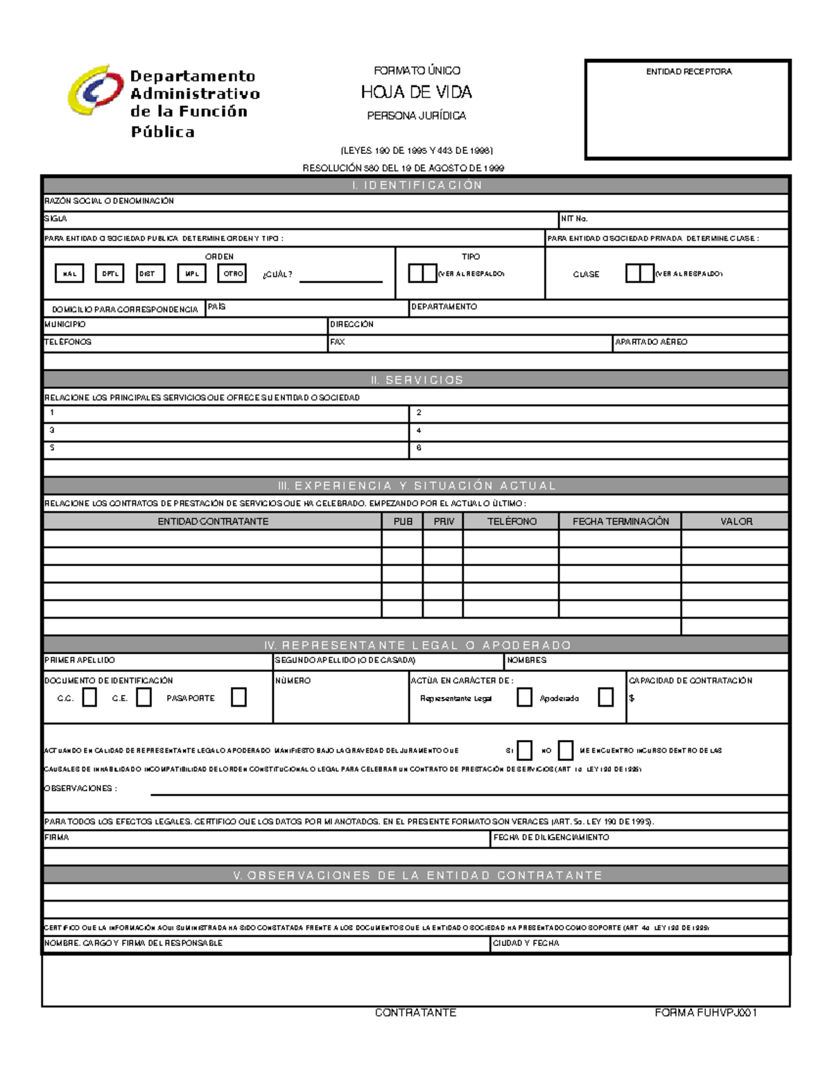 Formato Hoja De Vida Funcion Publica Formato Único Entidad Receptora