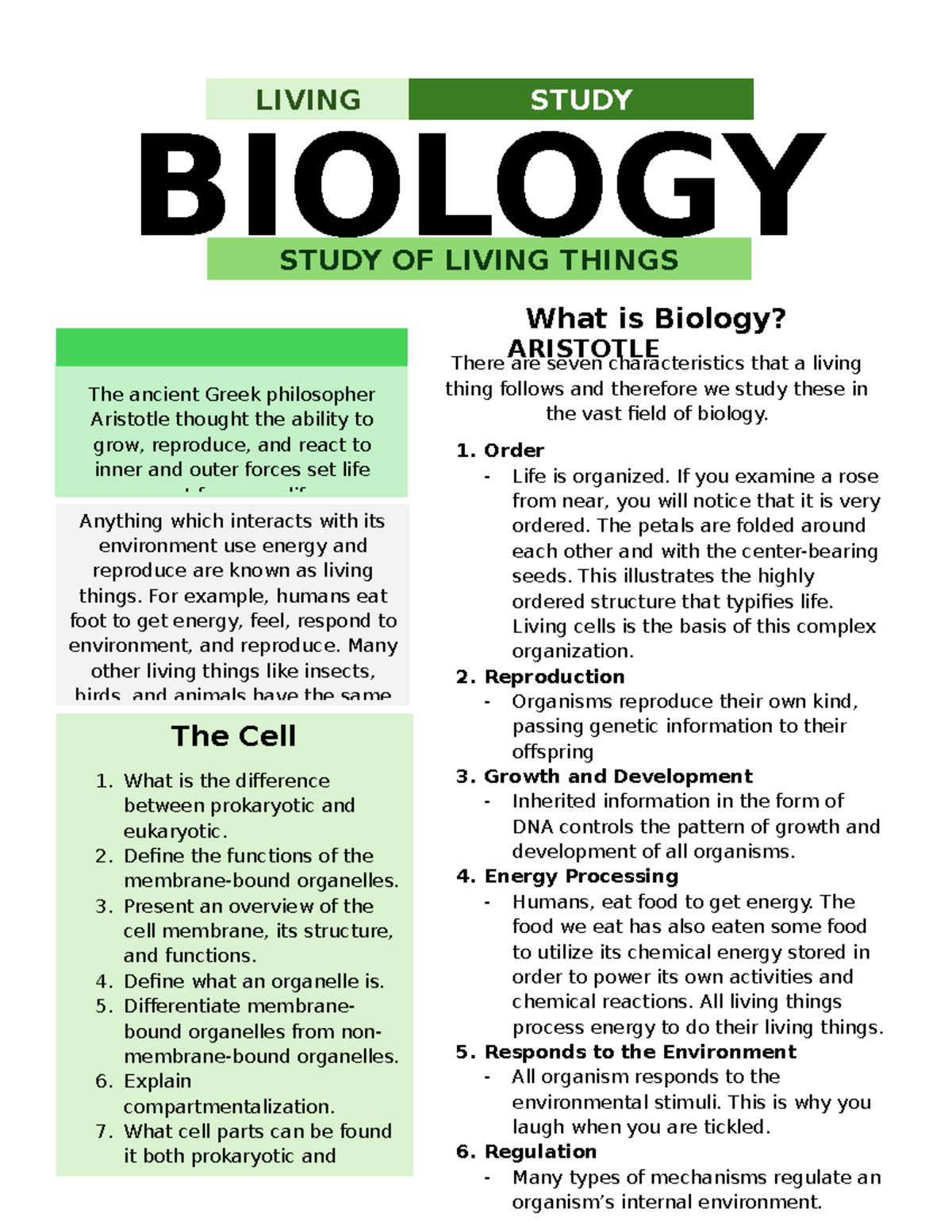 The Cell (General Biology 1) - BIOLOGY LIVING STUDY STUDY OF LIVING ...