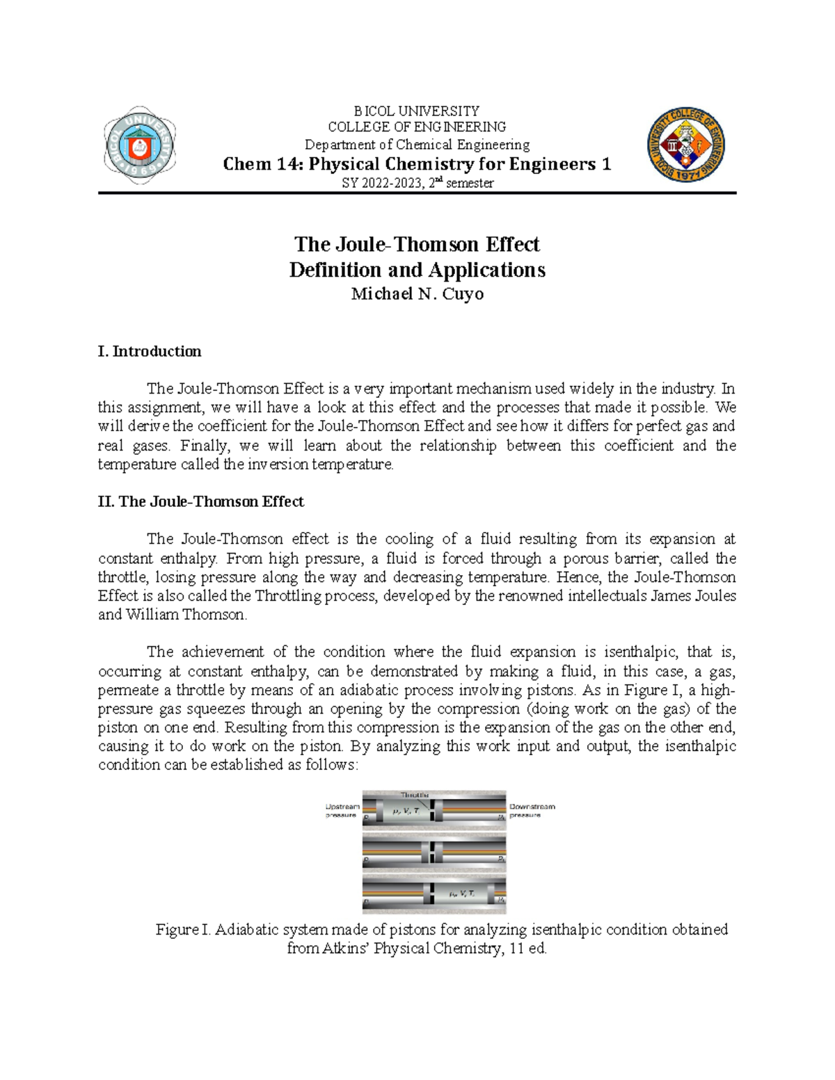 Joule-Thomson Effect - BICOL UNIVERSITY COLLEGE OF ENGINEERING ...
