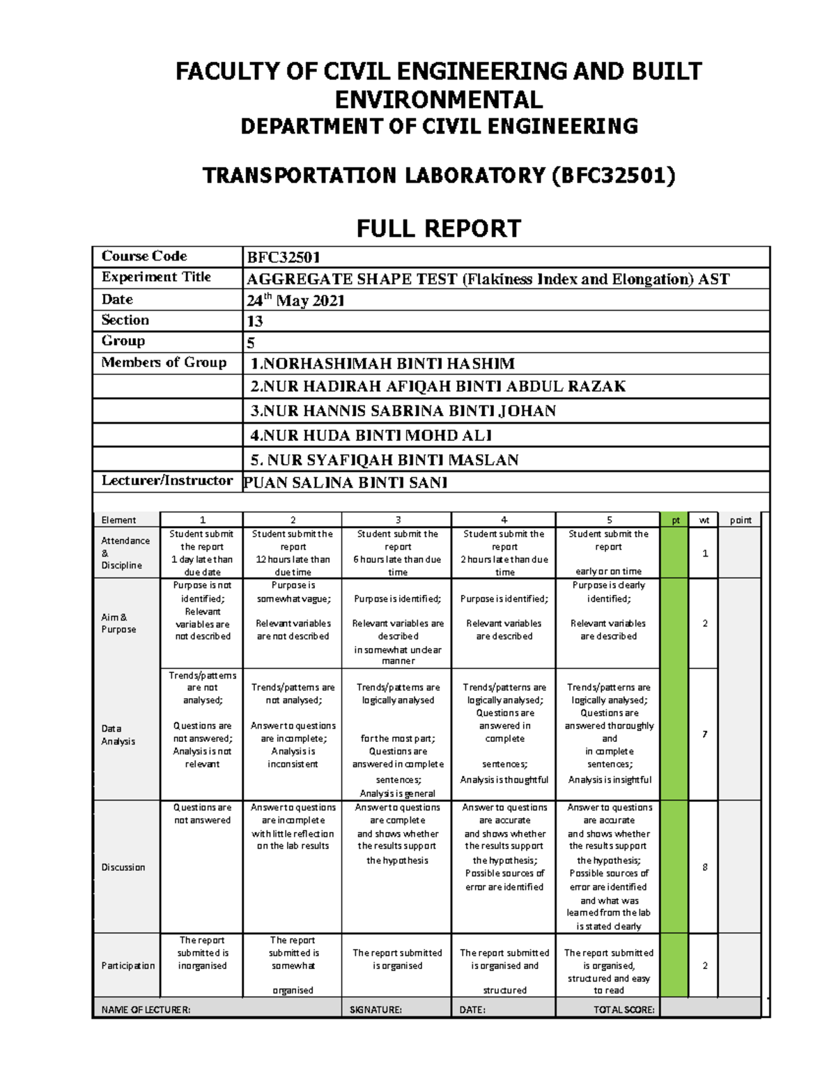 Group 5 S13 Aggregate Shape TEST - FACULTY OF CIVIL ENGINEERING AND ...
