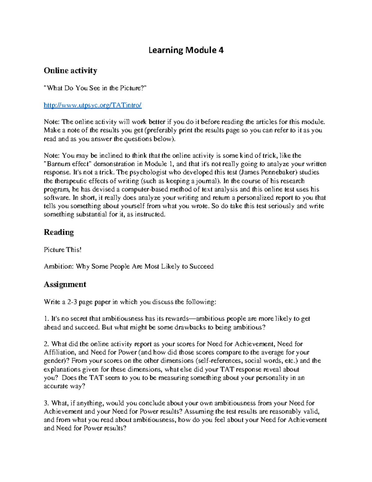 Learning Module 4 guidelines - Learning Module 4 Online activity "What ...