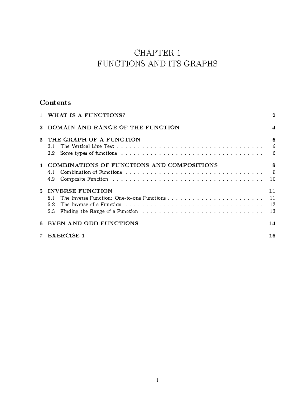 Chapter 1 - Calculus topic - FUNCTIONS AND ITS GRAPHS - CHAPTER 1 WHAT ...