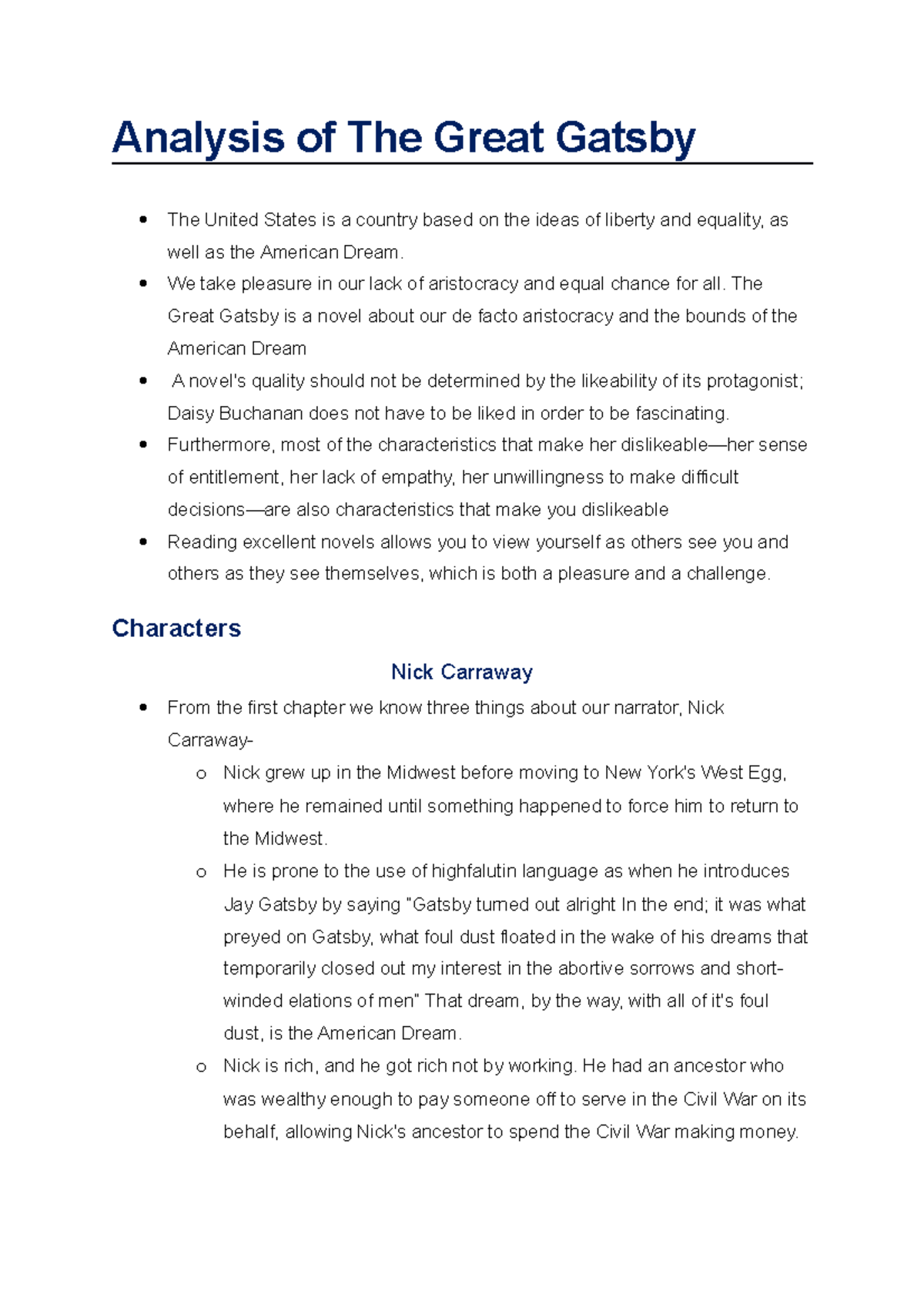 Analysis of the Great Gatsby (Characters, Background, Novel and ...