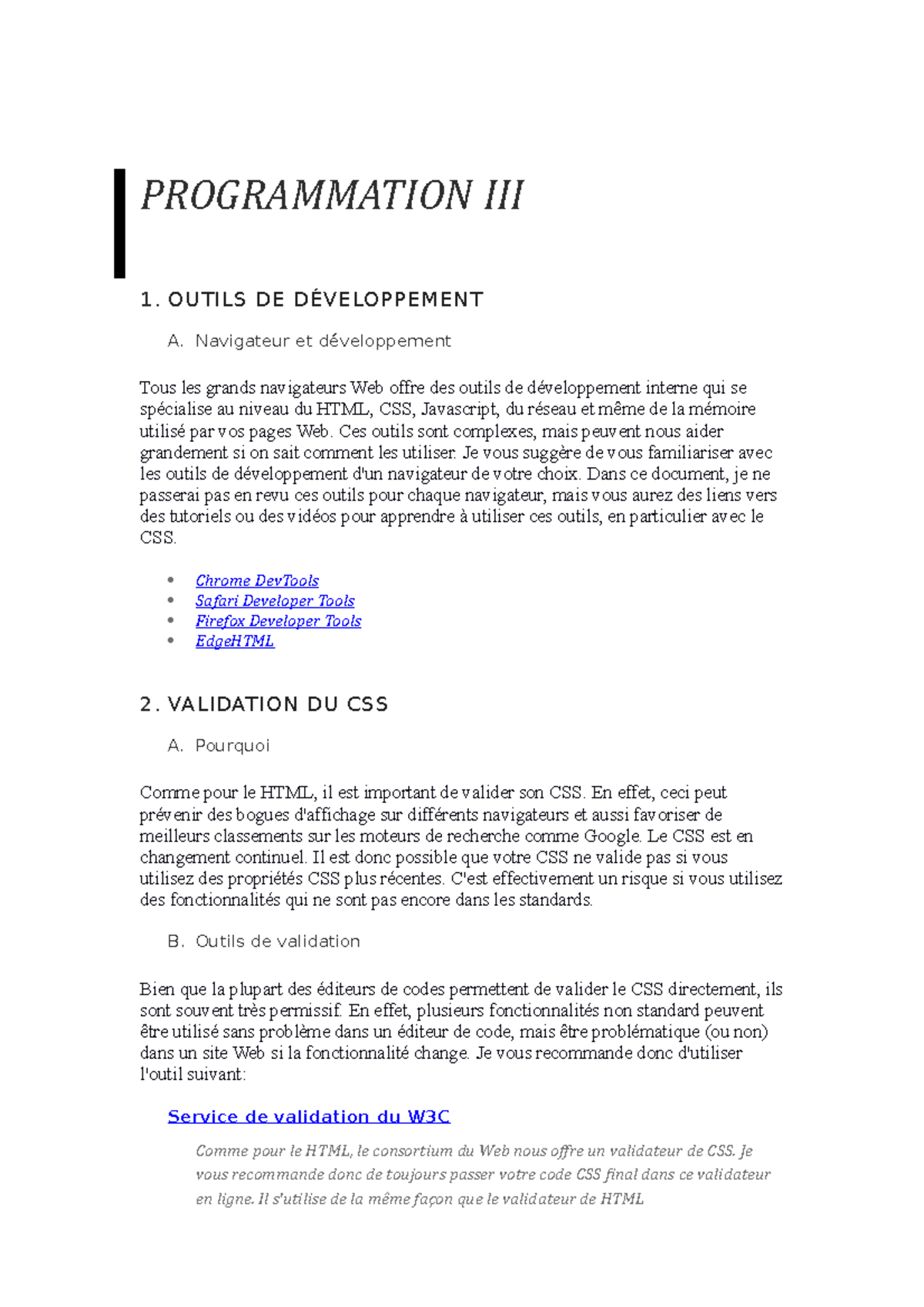 Programmation III - Notes Cours Prt 3 - PROGRAMMATION III 1. OUTILS DE ...