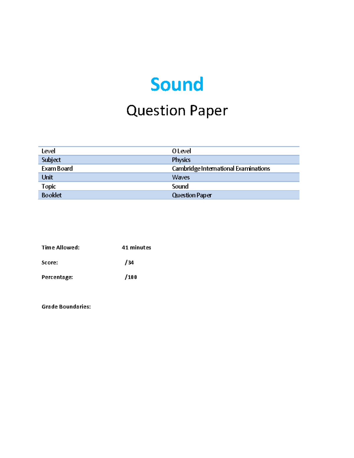 16-sound-waves-cie o level physics - Sound Question Paper Level O Level ...