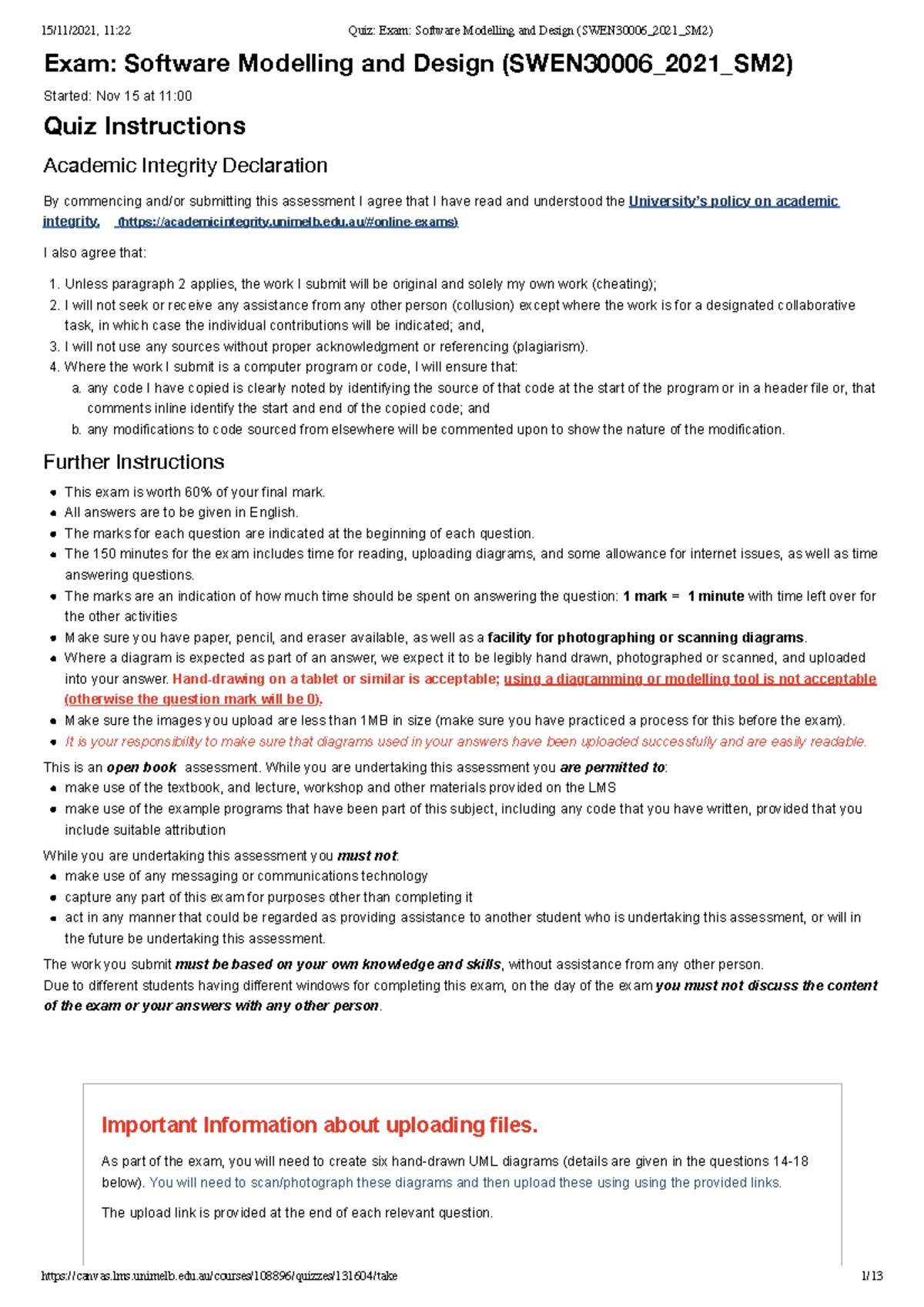 2021S2SMD - final exam - Exam: Software Modelling and Design (SWEN30006 ...