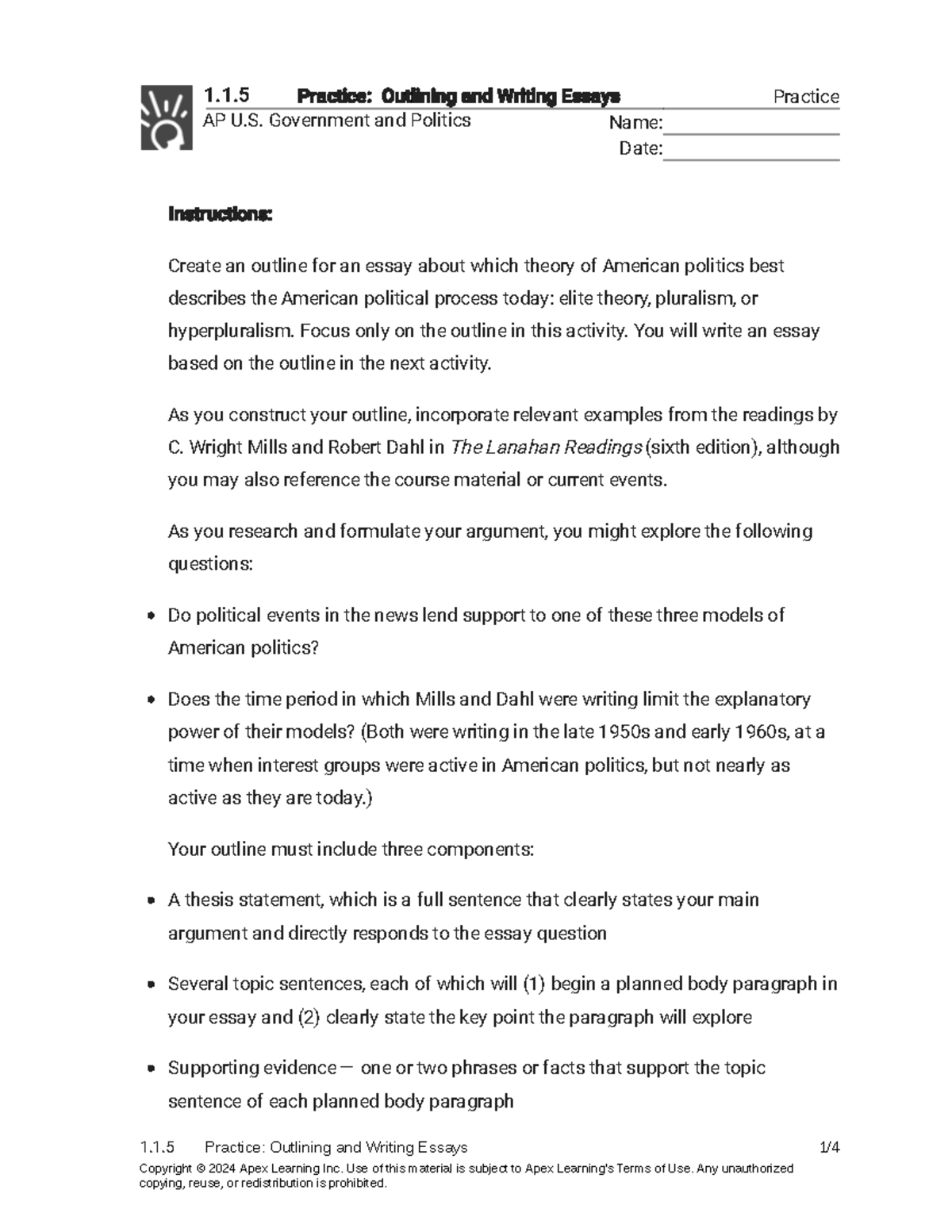 1.1.5 Practice - Outlining and Writing Essays (Practice) - Practice ...