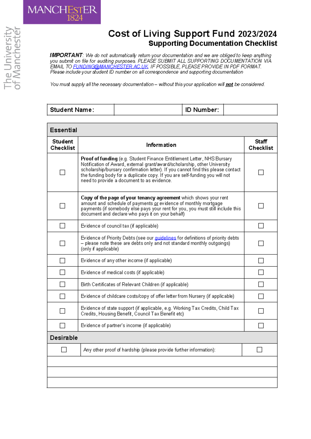 Student Checklist 23 24 - Cost of Living Support Fund 2023/ Supporting ...