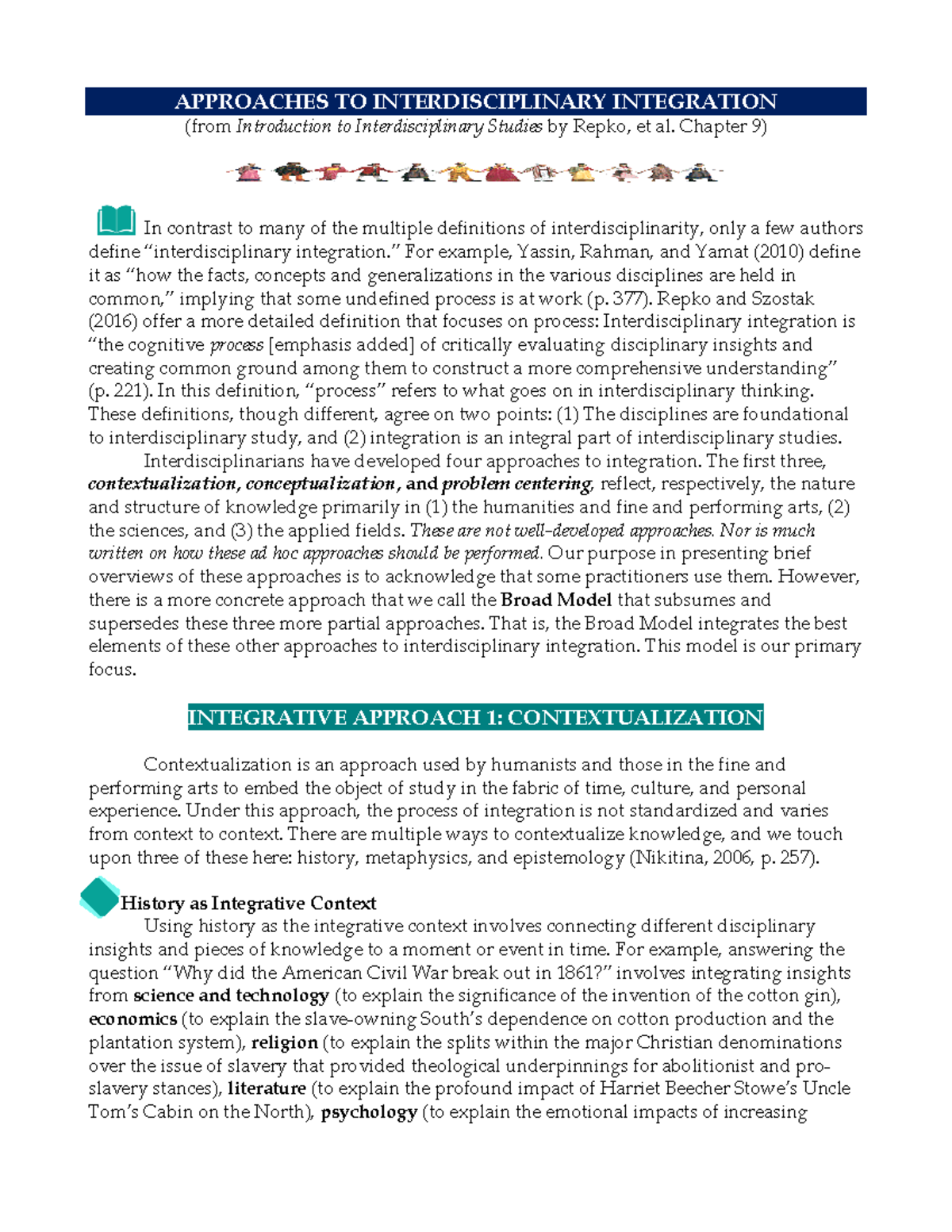 Approaches TO Integration-Contextualization - APPROACHES TO ...