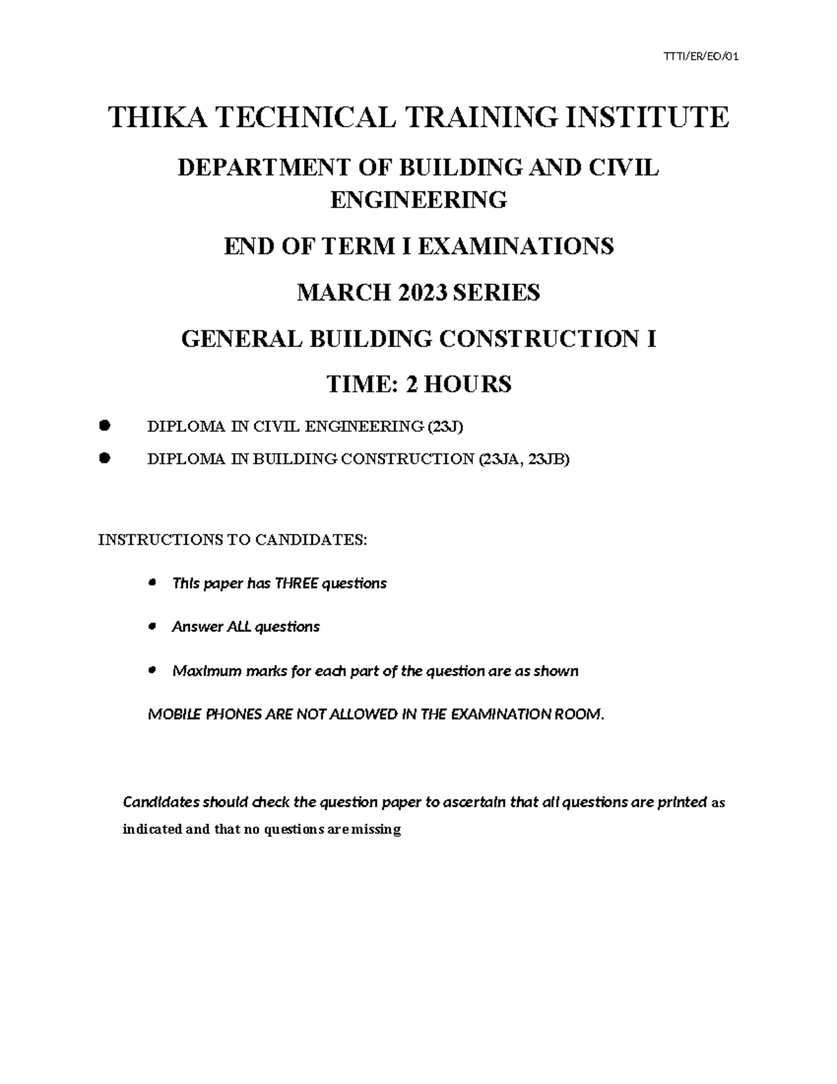 GBC I - exam questions - TTTI/ER/EO/ THIKA TECHNICAL TRAINING INSTITUTE ...