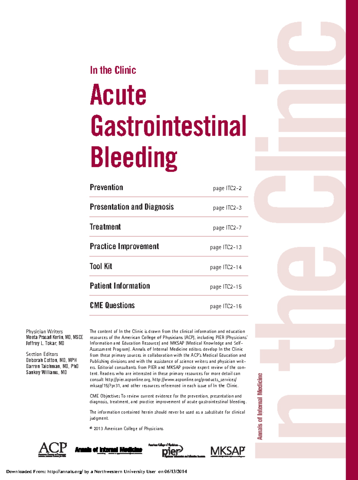 Acute gastrointestinal bleeding Ann Int Med - In the Clinic ####### In ...
