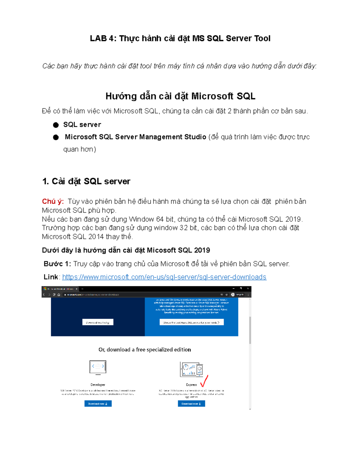 Lab 4 Thực hành cài đặt microsoft SQL 2019 - LAB 4: Thực hành cài đặt ...