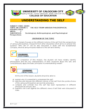 Understanding THE SELF Reviewer - UNDERSTANDING THE SELF LESSON 1: THE ...