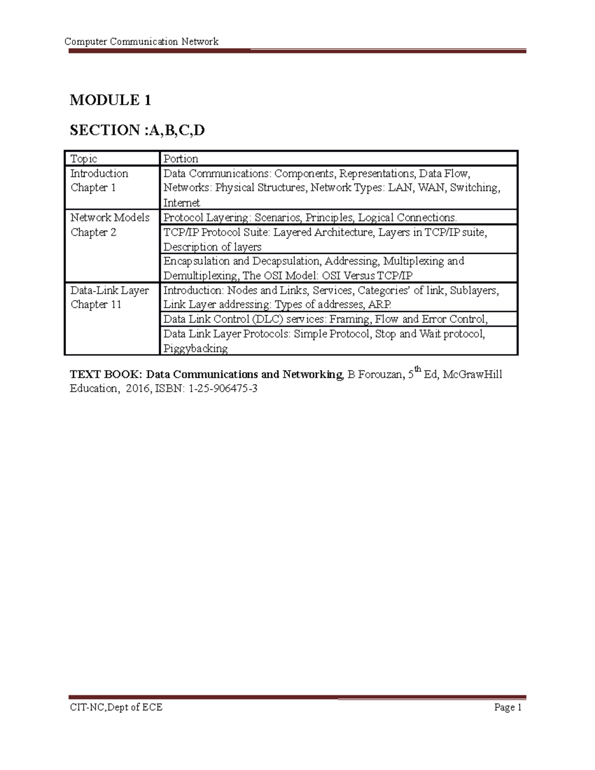 Ccn Notes Word Mod1 Module 1 Section Abcd Topic Portion Introduction Data Communications