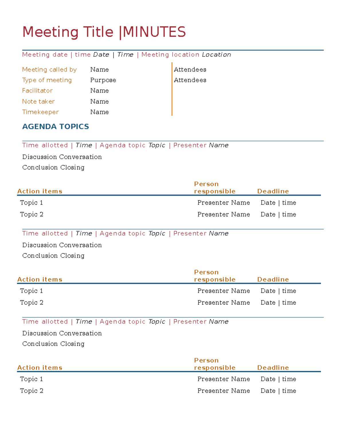 Action minutes - Meeting Title |MINUTES Meeting date | time Date | Time ...