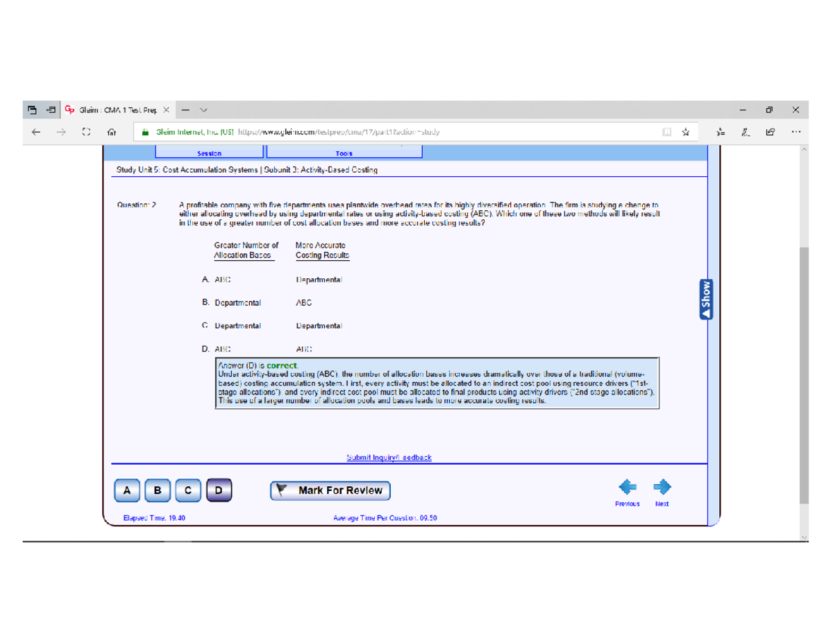 2 Gleim Questions 2021 unit 5 Q& Answer - CMA - Studocu