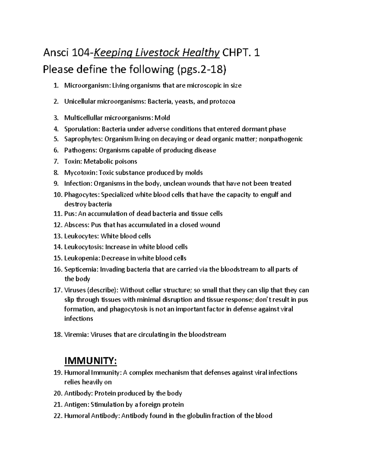 1 Ansci 104 chapter 1 KLH - Ansci 104-Keeping Livestock Healthy CHPT. 1 ...