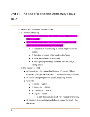 Unit 12: Jacksonian Democracy at High Tide - Unit 12 - Jacksonian ...