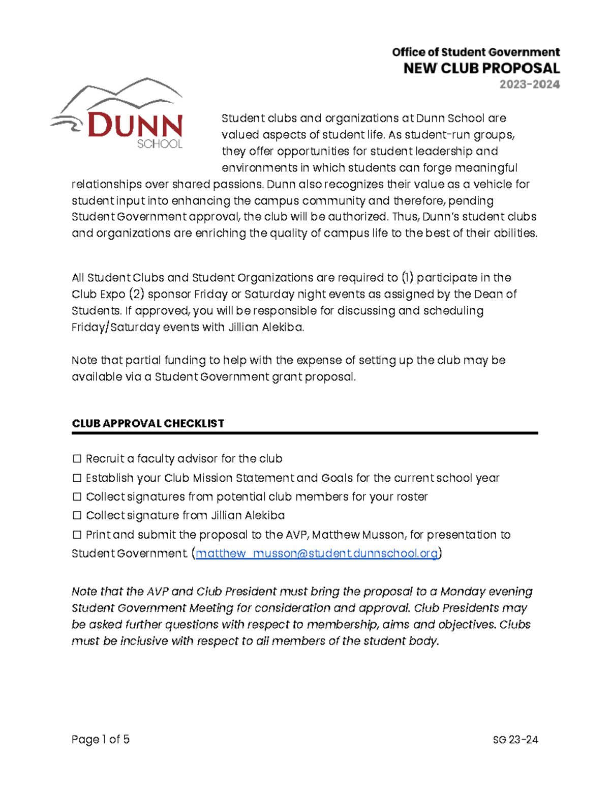 Copy of New Club Form 23-24 - Student clubs and organizations at Dunn ...