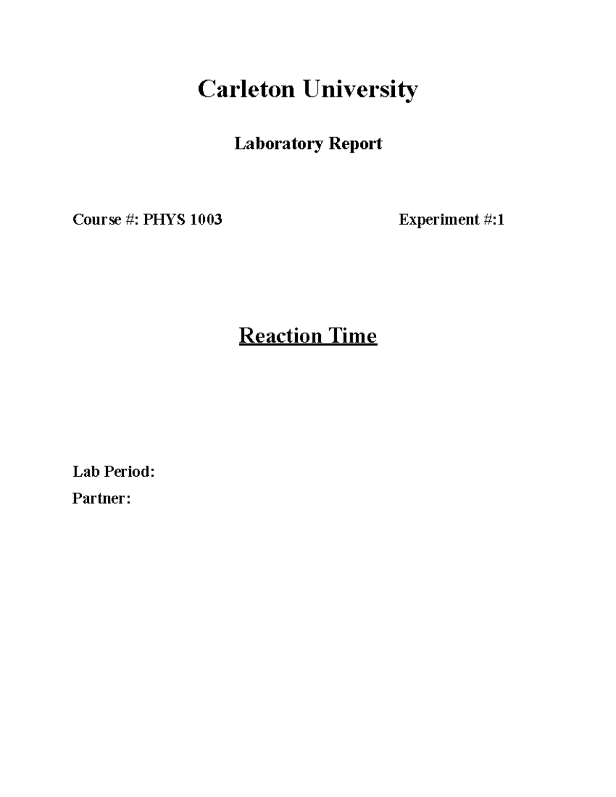 Lab Report(Reaction time) - Carleton University Laboratory Report ...