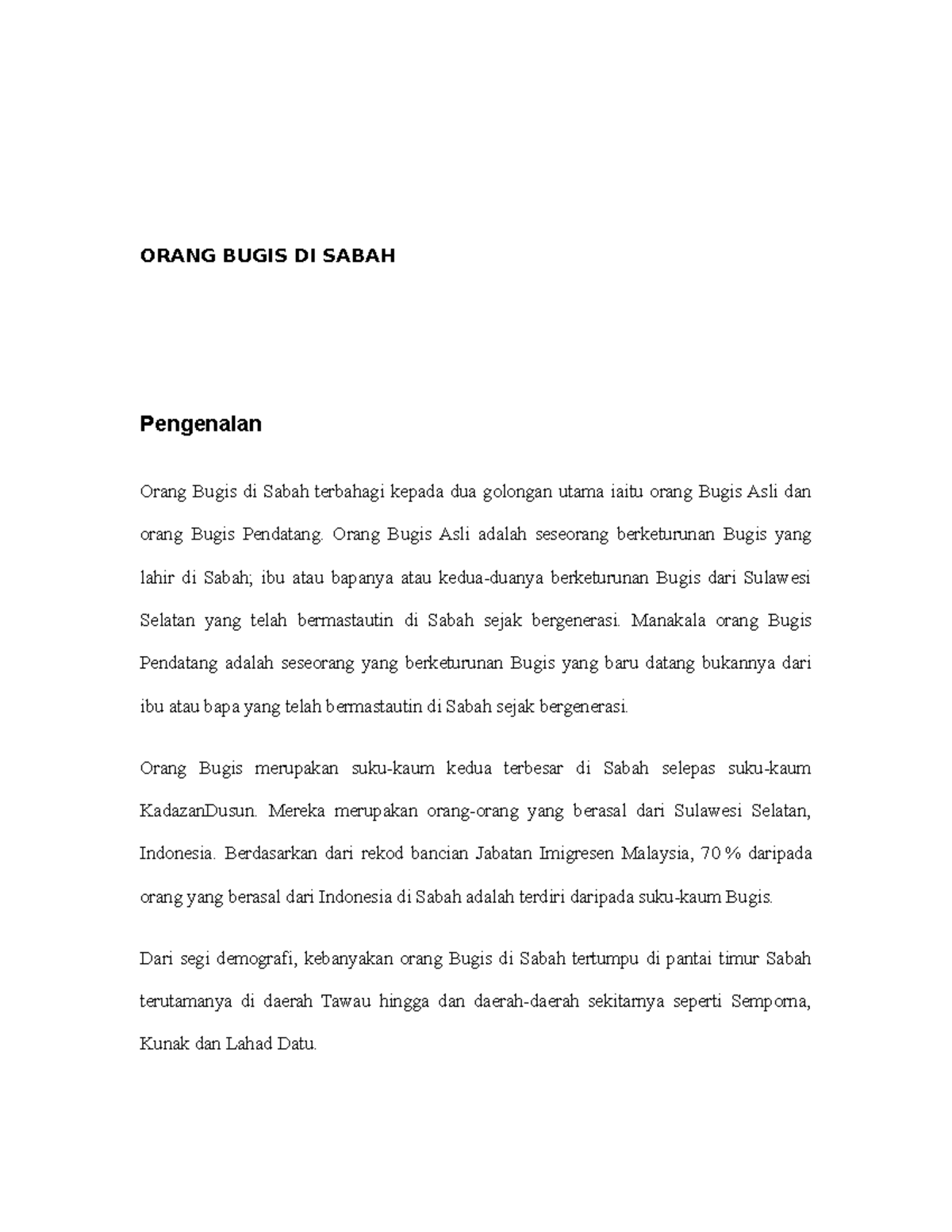 Bugis di Sabah Penulisan (subtitles) - ORANG BUGIS DI SABAH Pengenalan ...