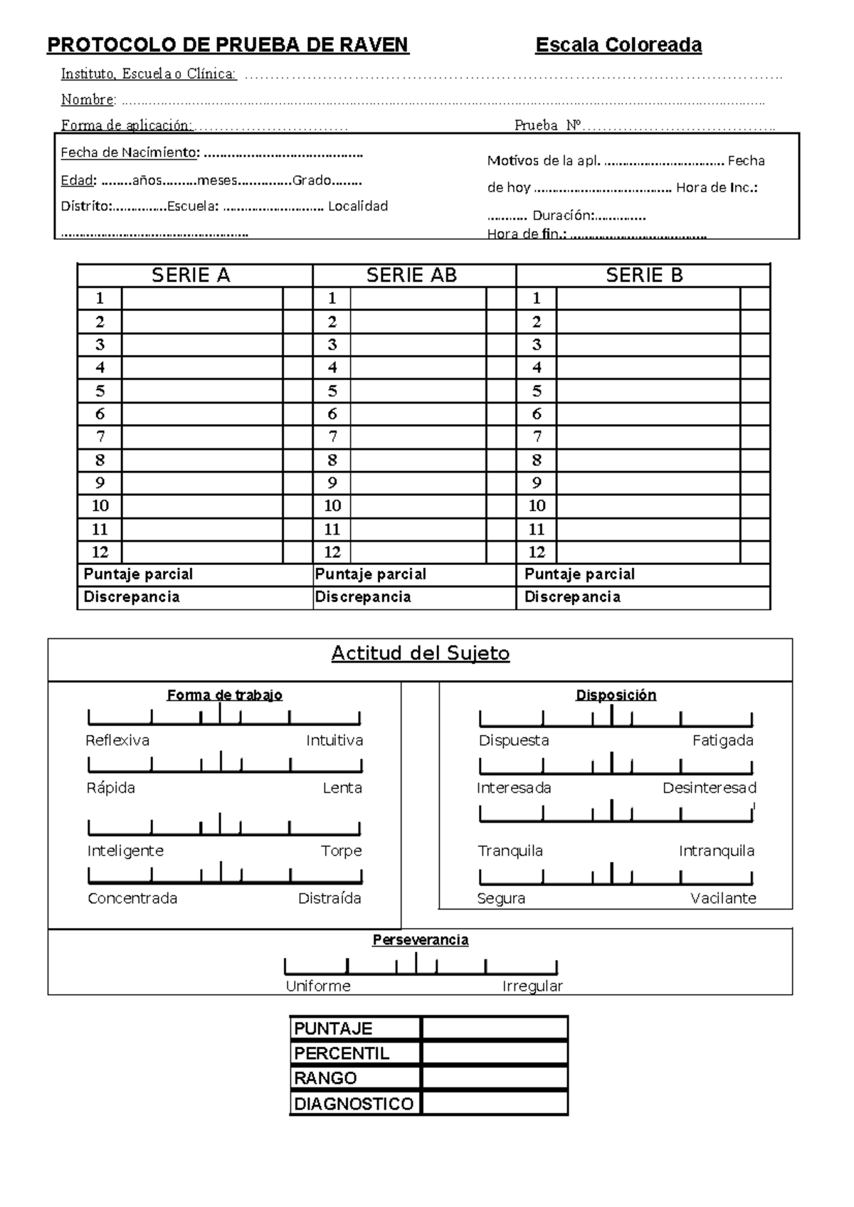 Protocolo Raven - Escala Coloreada corregido - PROTOCOLO DE PRUEBA DE RAVEN Escala Coloreada ...