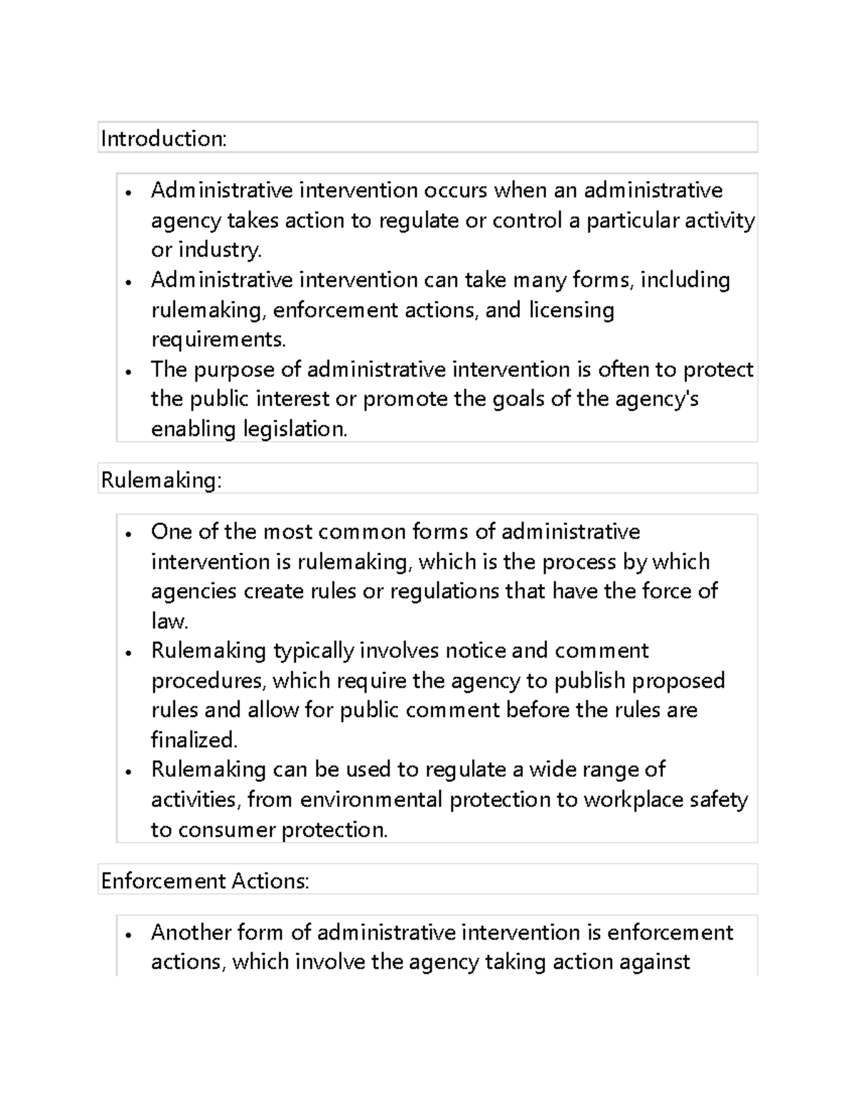 Intervention - Notes - Introduction: • Administrative intervention ...