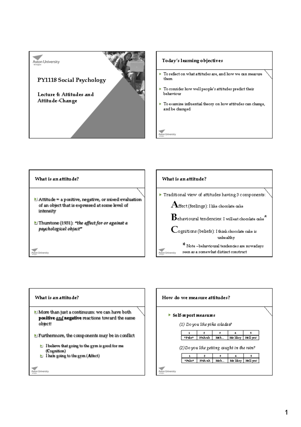 4 - Attitudes and attitude-change handout - Today’s learning objectives ...
