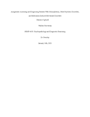 Week3 NRNP 6635 Assignment - Week 3: Assignment: Assessing and Diagnosing Patients with Mood ...