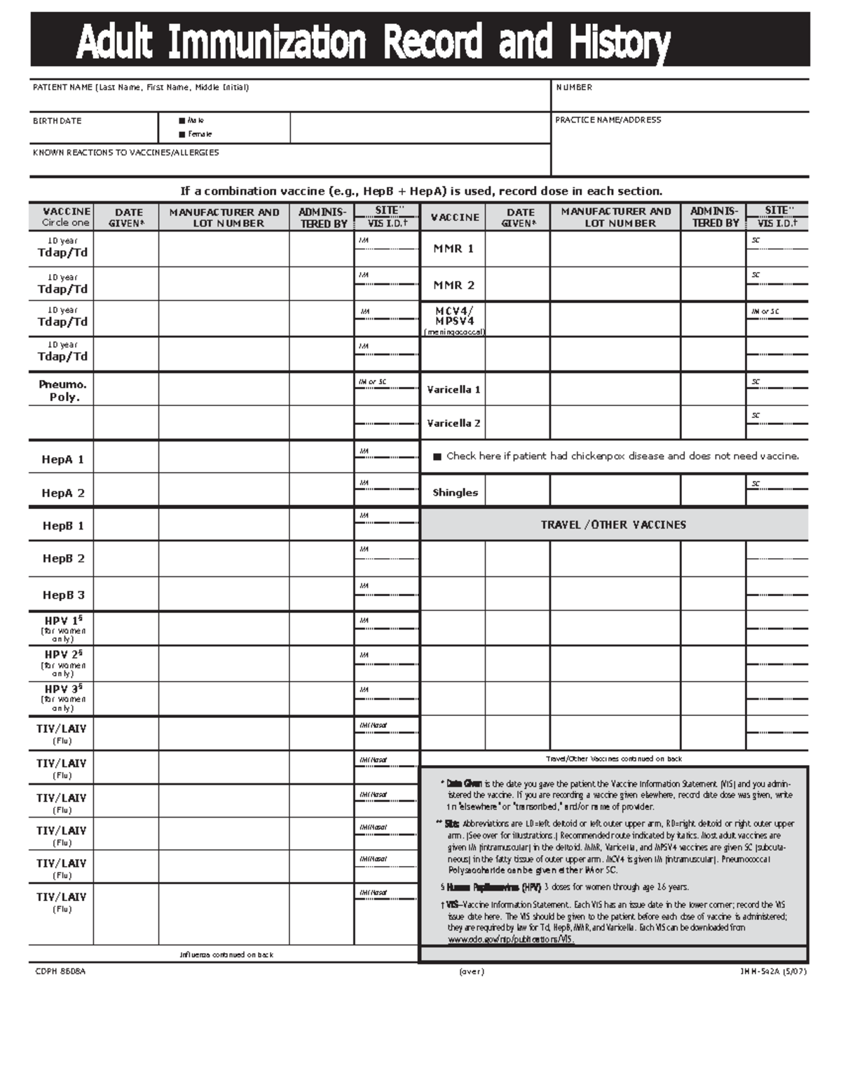 Adult-Immunization-Record - Adult Immunization Record and History ...