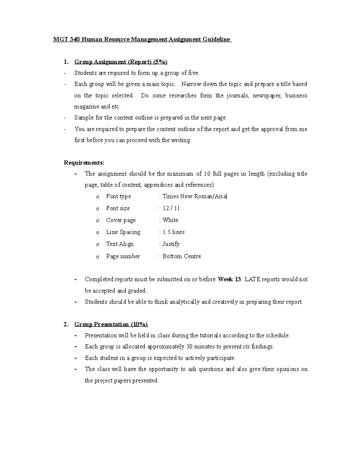 Group assignment guideline-sept2017 Human Resos - MGT 340 Human ...