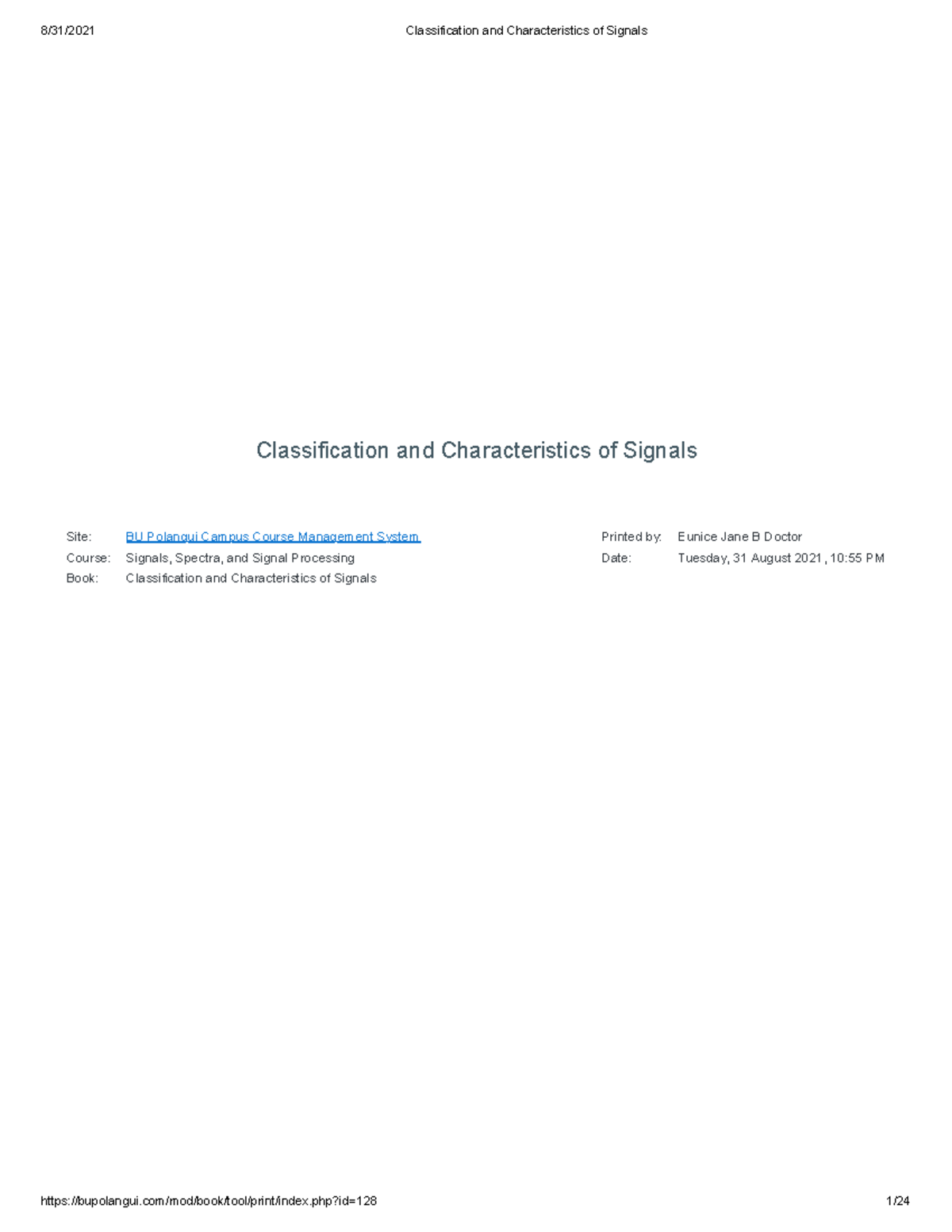 Lecture 1 - Classification and Characteristics of Signals Site: BU ...
