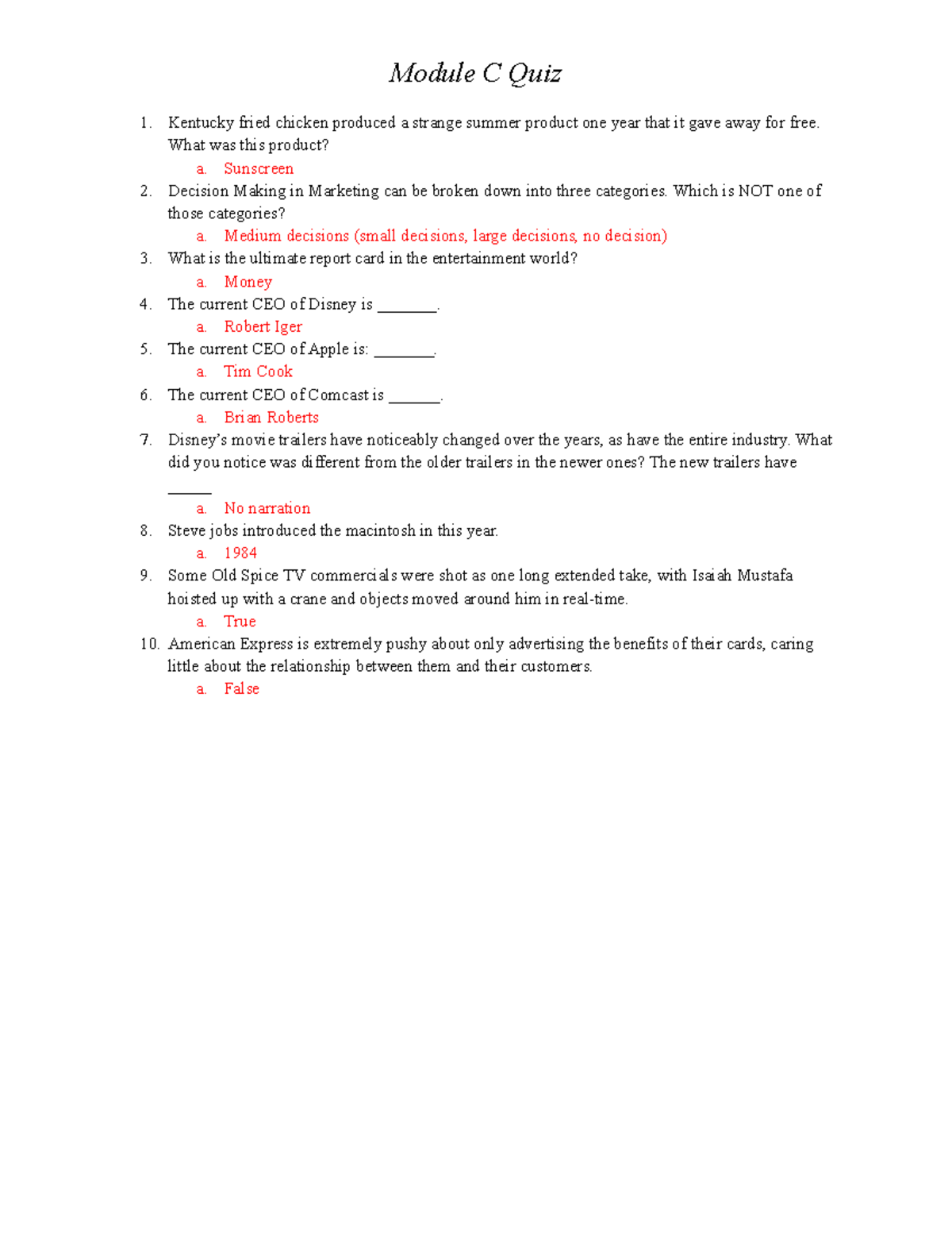Module C Quiz - Module C Quiz Kentucky fried chicken produced a strange ...
