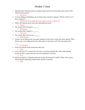 Module B Quiz - Module B Quiz The action or business of promoting and ...