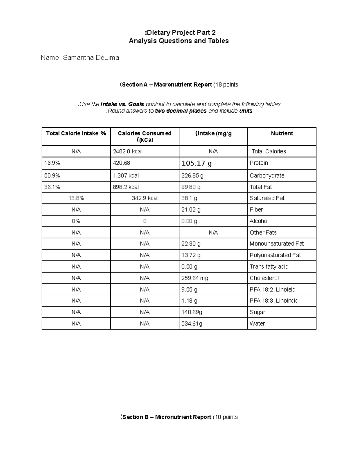 Dietary Project part 2 - :Dietary Project Part 2 Analysis Questions and ...