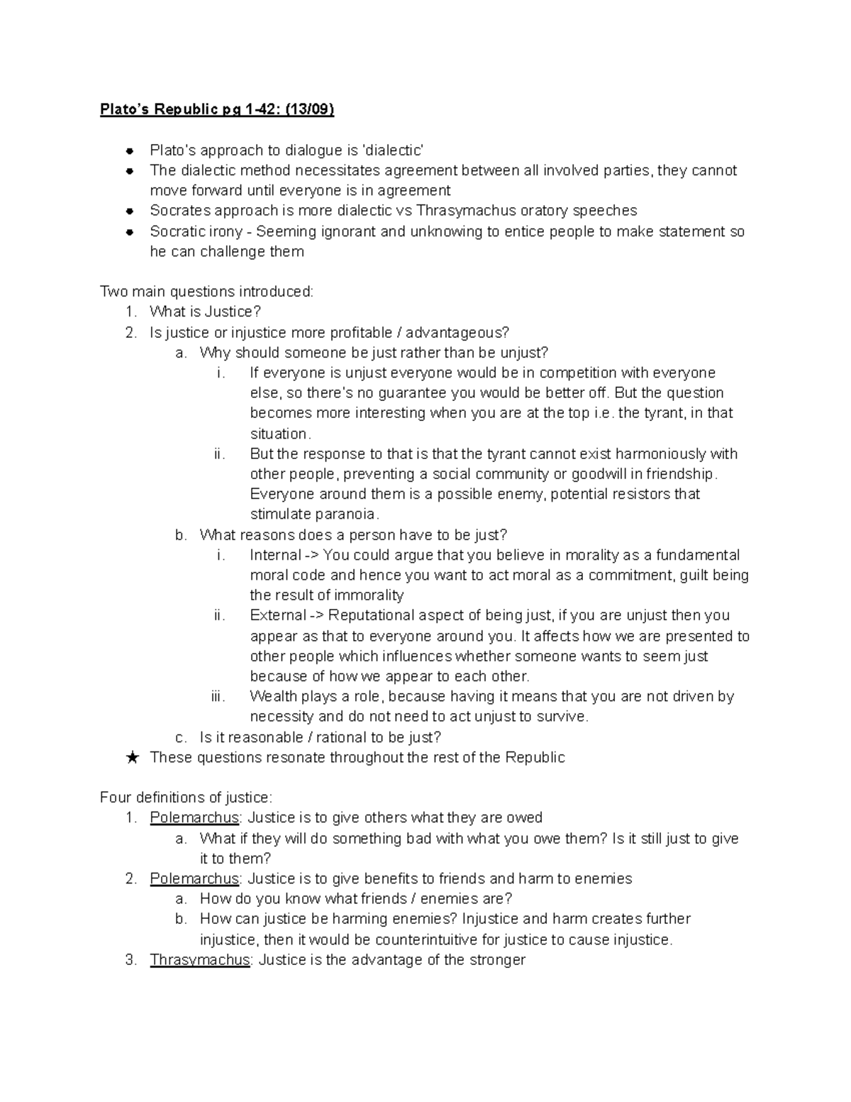 Contemporary Civilization Notes - Plato’s Republic pg 1-42: (13/09 ...