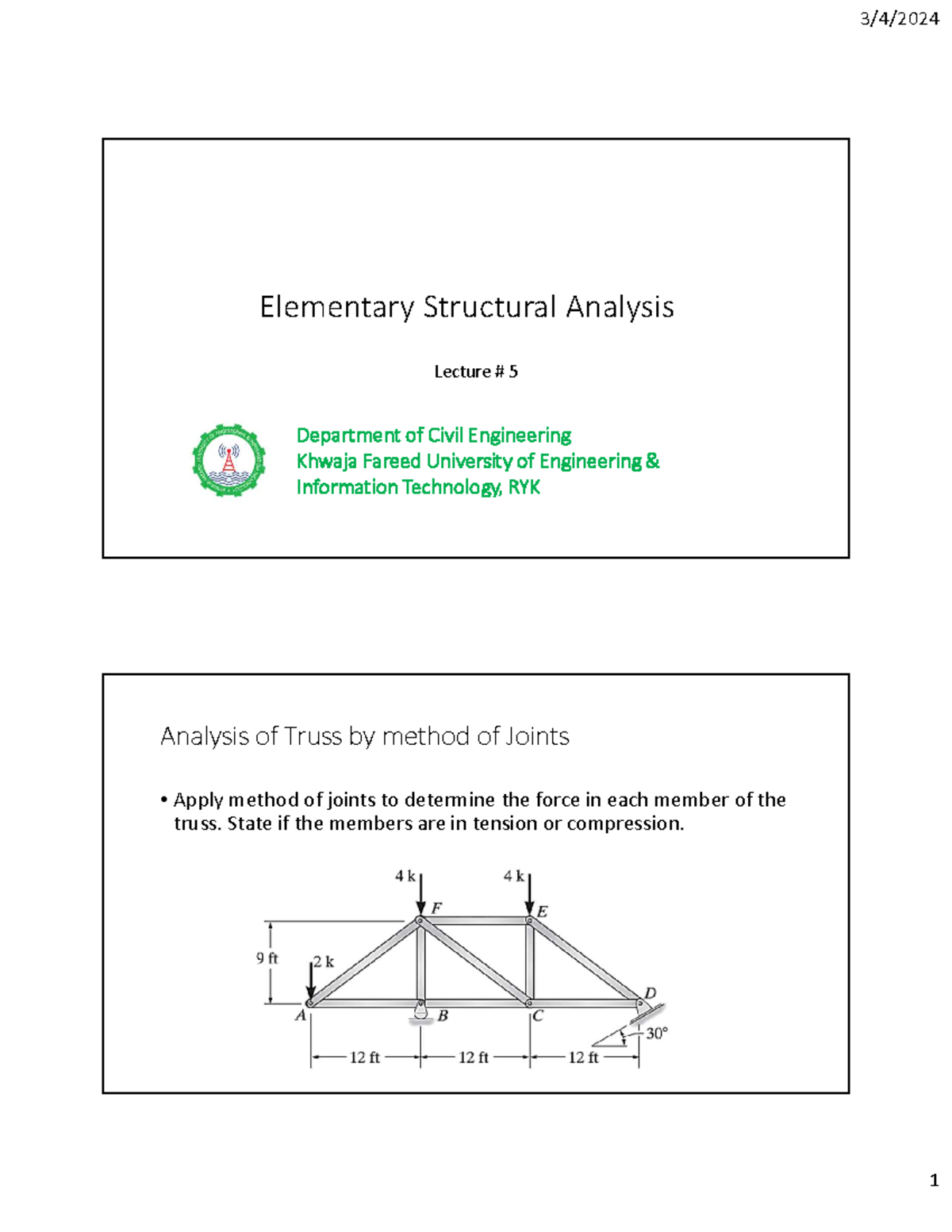 Lecture 5 - aaa - Elementary Structural Analysis Lecture # 5 Department ...