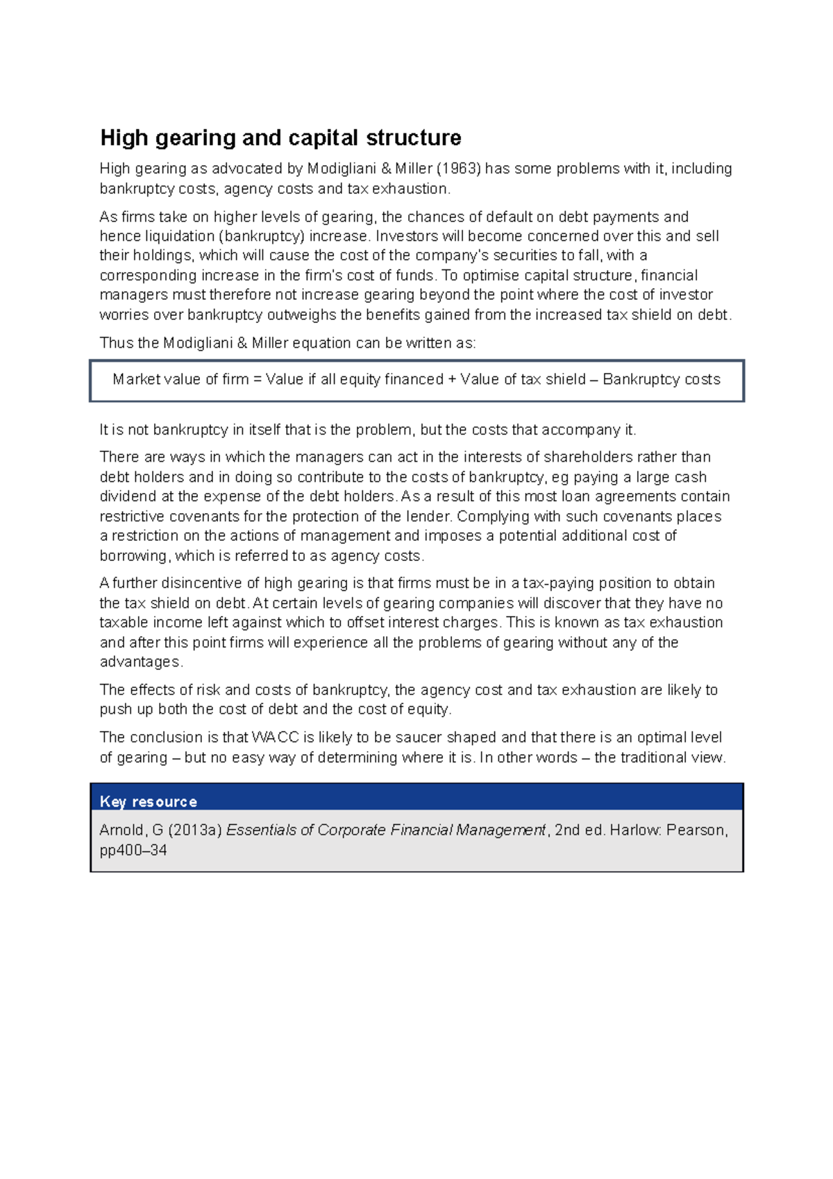 High gearing and capital structure - As firms take on higher levels of ...