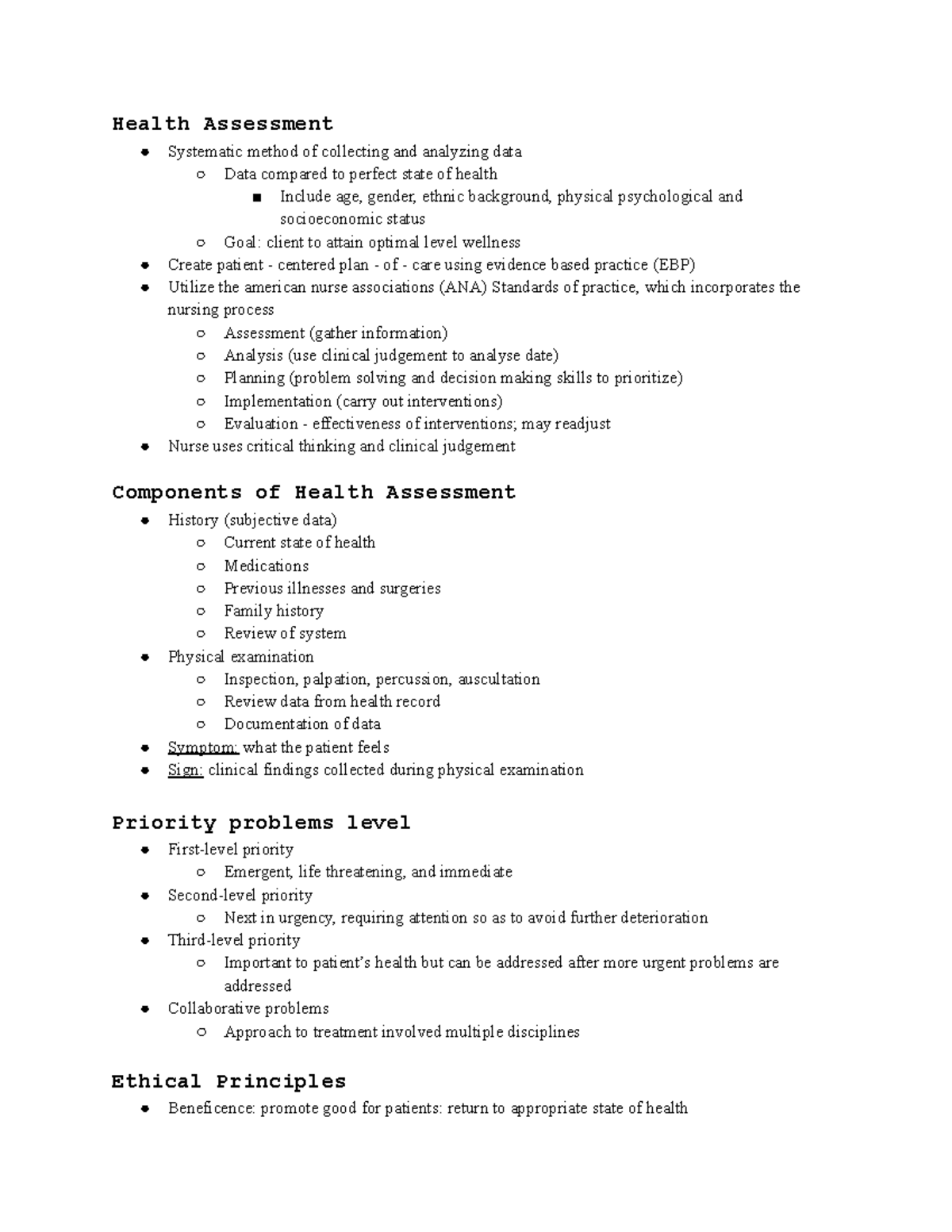 Health Assessment Week 1 - Health Assessment Systematic method of ...