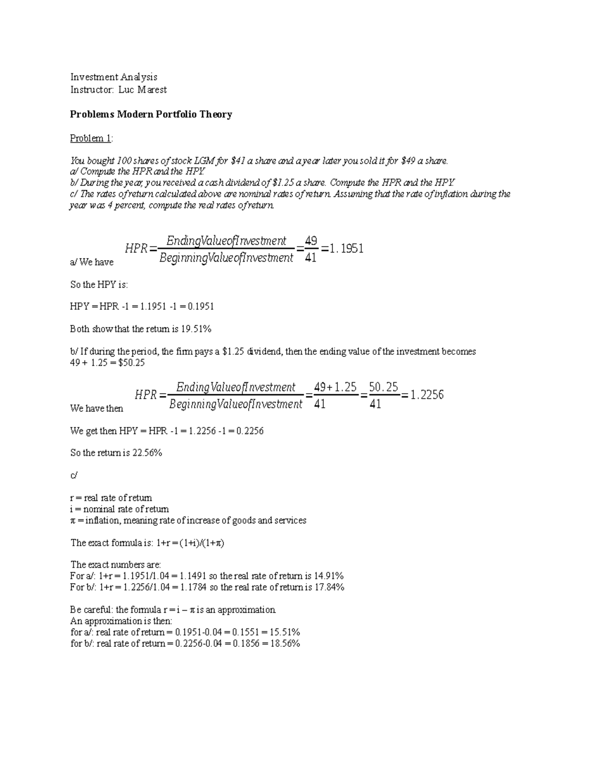 Inv Problemsclass 3MPT - Investment Analysis Instructor: Luc Marest ...