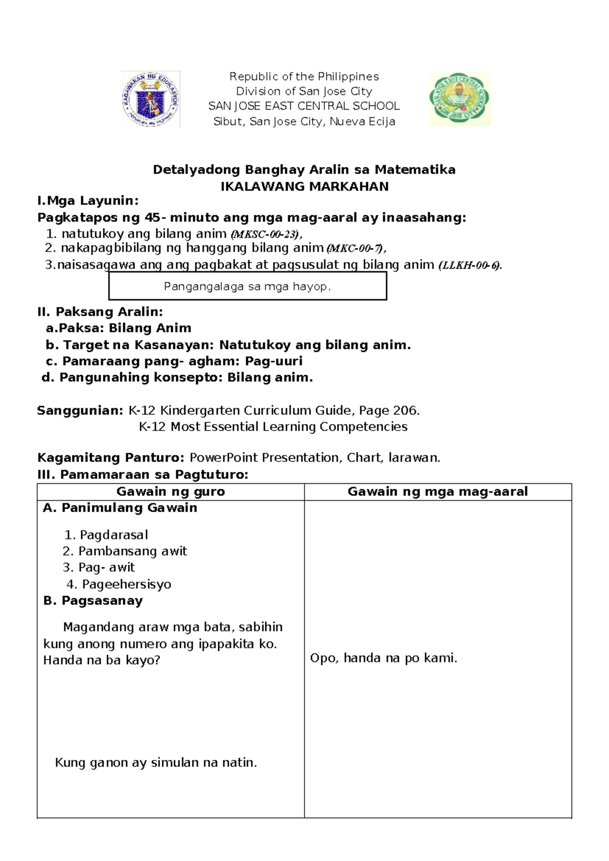 COT-MATH Lesson PLAN Kindergarten - Republic of the Philippines ...
