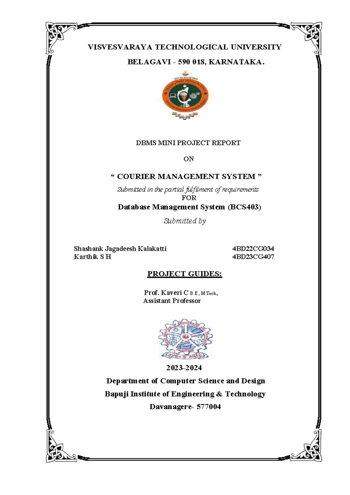 DBMS Front - New - VISVESVARAYA TECHNOLOGICAL UNIVERSITY BELAGAVI - 590 ...