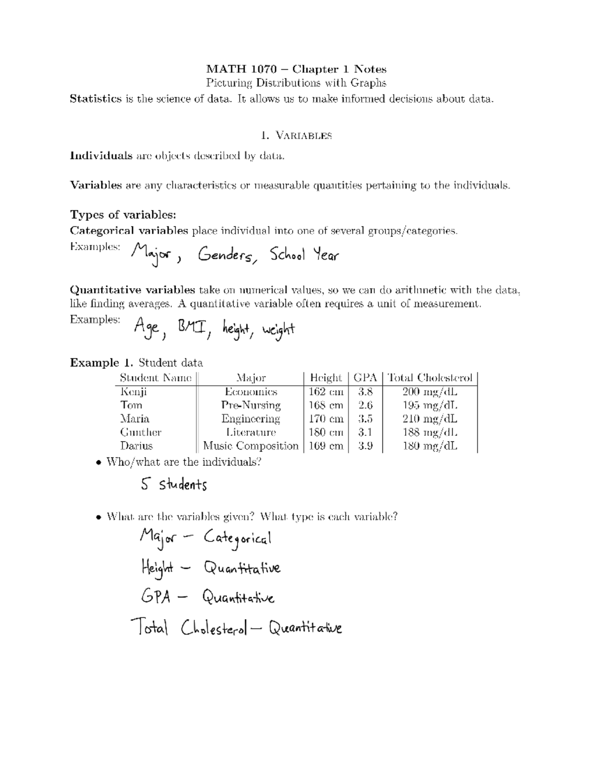Chapter 1-Complete - stats notes - MATH 1070 Chapter 1 Notes Picturing ...
