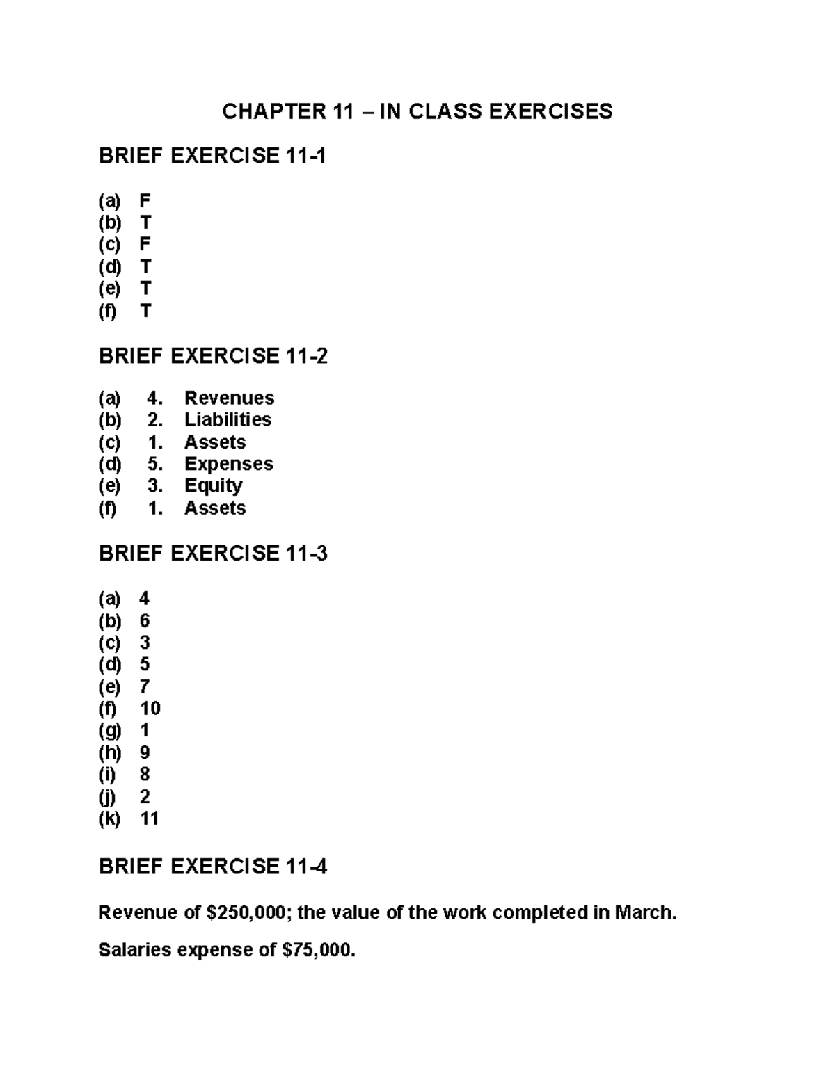 Chapter 11 in class solutions - CHAPTER 11 – IN CLASS EXERCISES BRIEF ...