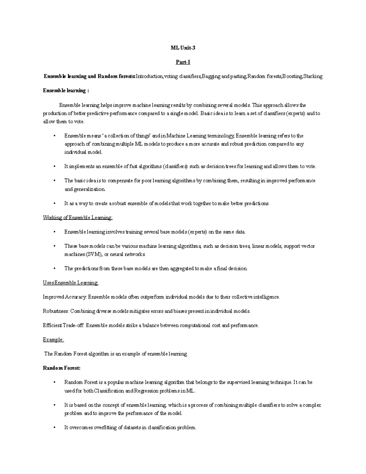 Ml Unit 3 Ml Unit 3 Ml Unit Part I Ensemble Learning And Random