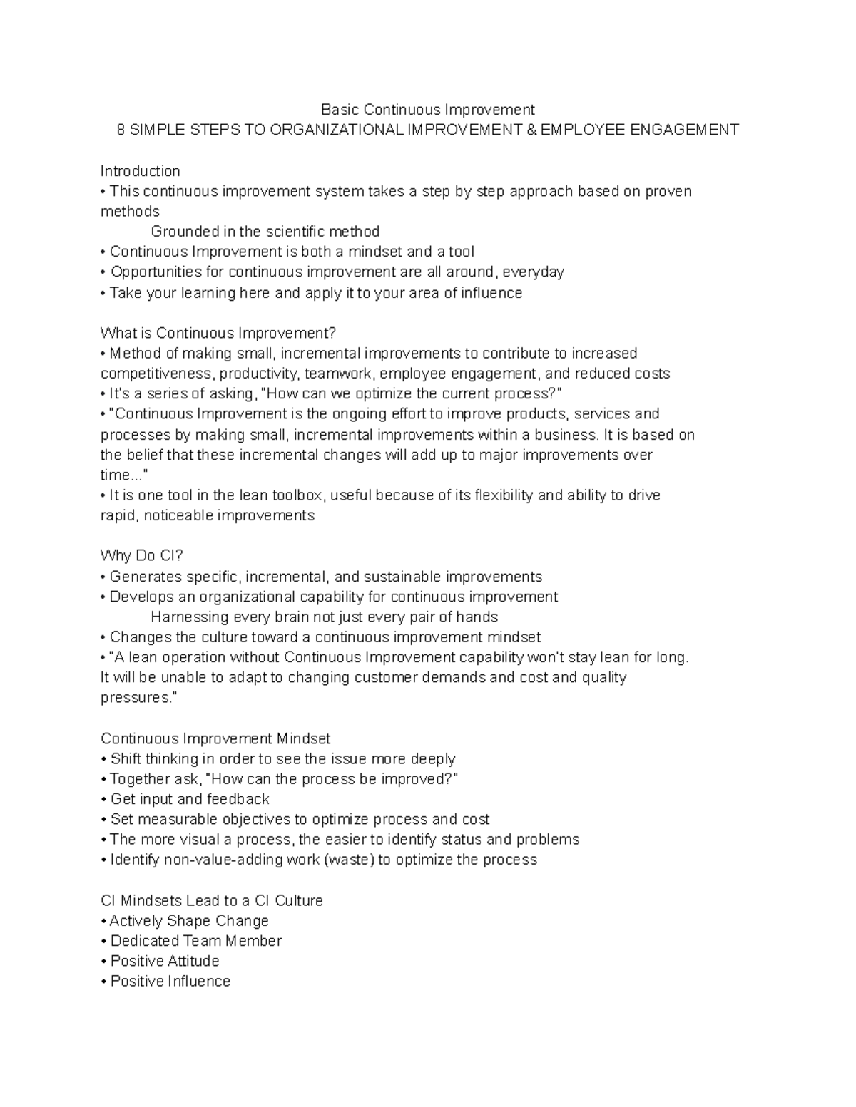 PACE - Basic Continuous Improvement - Basic Continuous Improvement 8 ...