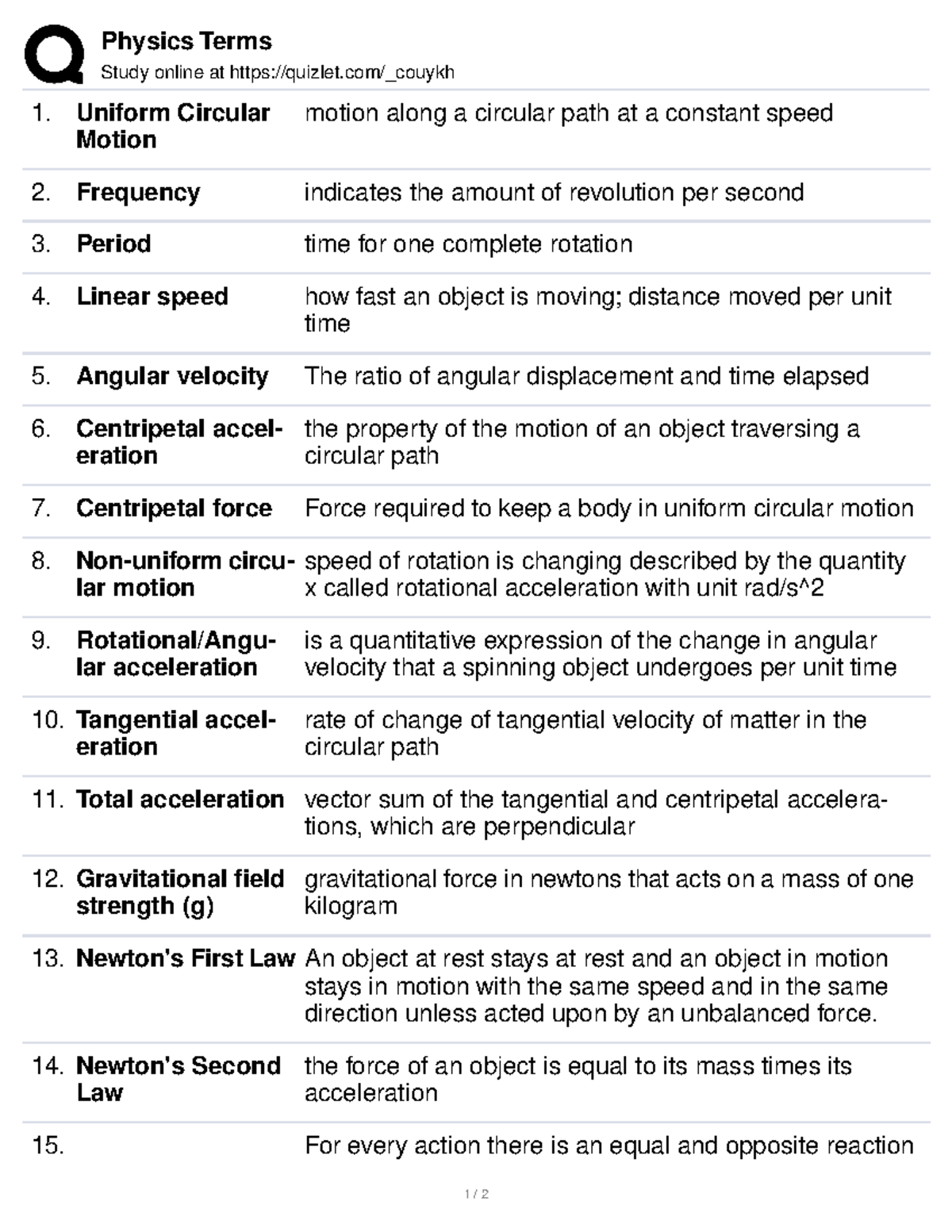 Physics terms - Physics Terms Study online at quizlet/_couykh Uniform ...
