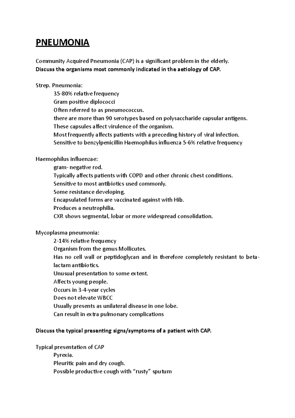 Pneumonia - notes in the form of questions and answers - PNEUMONIA ...